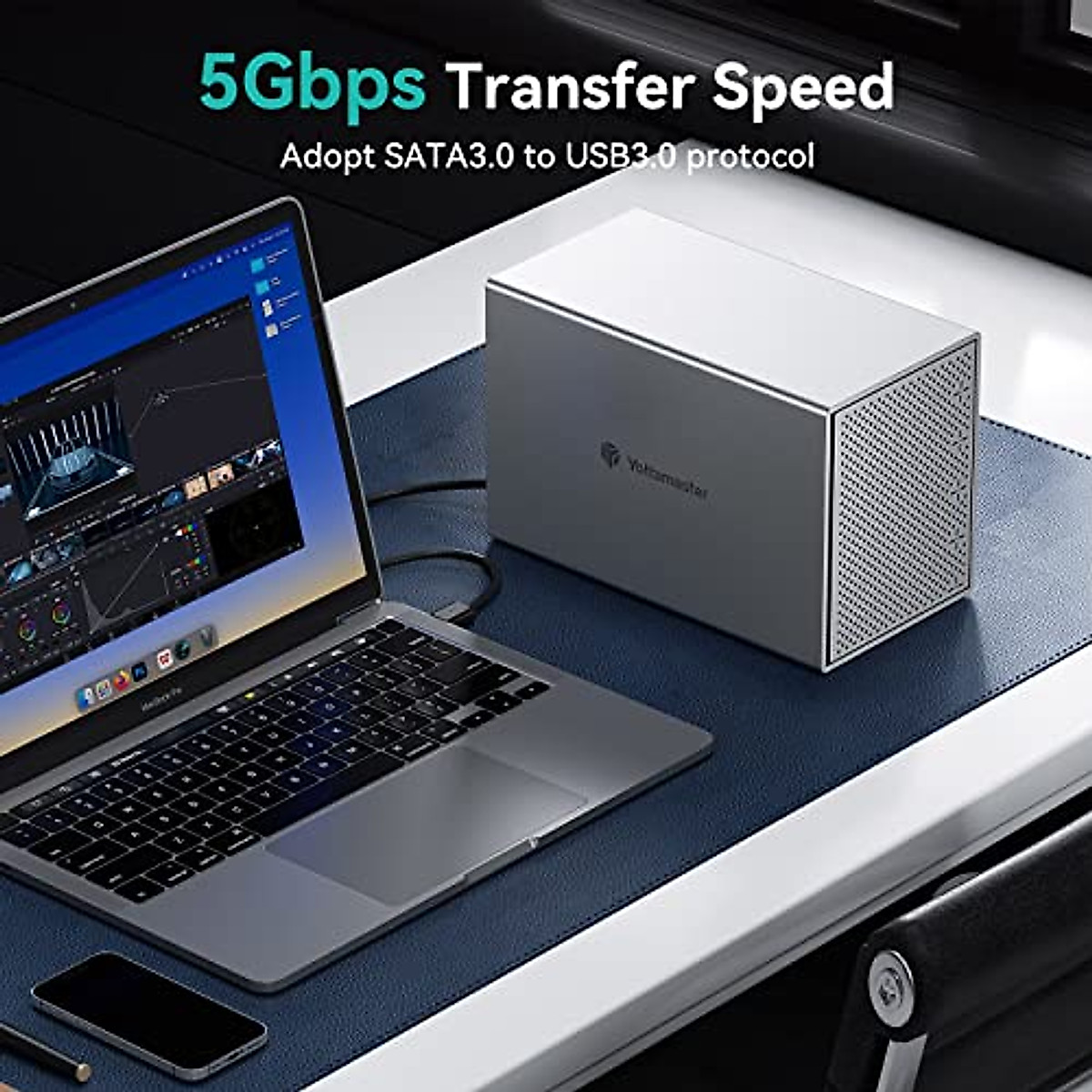 Yottamaster Aluminum 5 Bay USB3.1 Type C External Hard Drive Enclosure for 3.5 2.5 Inch SATA HDD SSD Support 5 x 16TB, Mac Style Direct Attached Storage (DAS)- NO RAID [PS500C3]