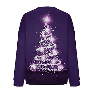 JUSLIO Amazon Coupons & Promo Codes For Prime Members Christmas Sweatshirt Women Drop Shoulder Long Sleeve Christmas Tree Pullover Comfy Plus Size Holiday Tops Shirt Dark Purple