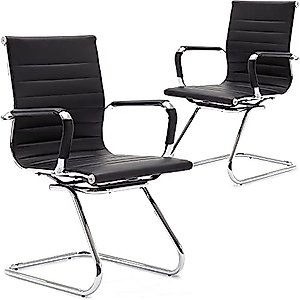 Wahson Office Guest Chairs, 2 Pack Reception Chairs for Waiting Room/Conference Room, with Faux Leather and Sled Base, Set of 2, Black