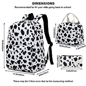 Dezcrab Cow Print Kids Backpack for Girls, Teens School Bags Bookbags Set with Lunch Bag Pencil Case