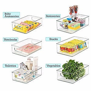 Set Of 8 Refrigerator Organizer Bins - 4 Large and 4 Medium Stackable Plastic Clear Food Storage Bin with Handles for Pantry, Freezer, Fridge, Cabinet, Kitchen Countertops - BPA Free