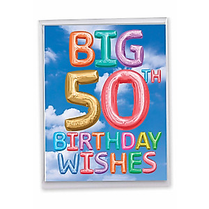 The Best Card Company - 50th Jumbo Birthday Greeting Card (8.5 x 11 Inch) - 50 Years Old Celebration (Not 3D or Layered) - Inflated Messages Milestones 50 (Not Actual Balloons) J5651CMBG-US