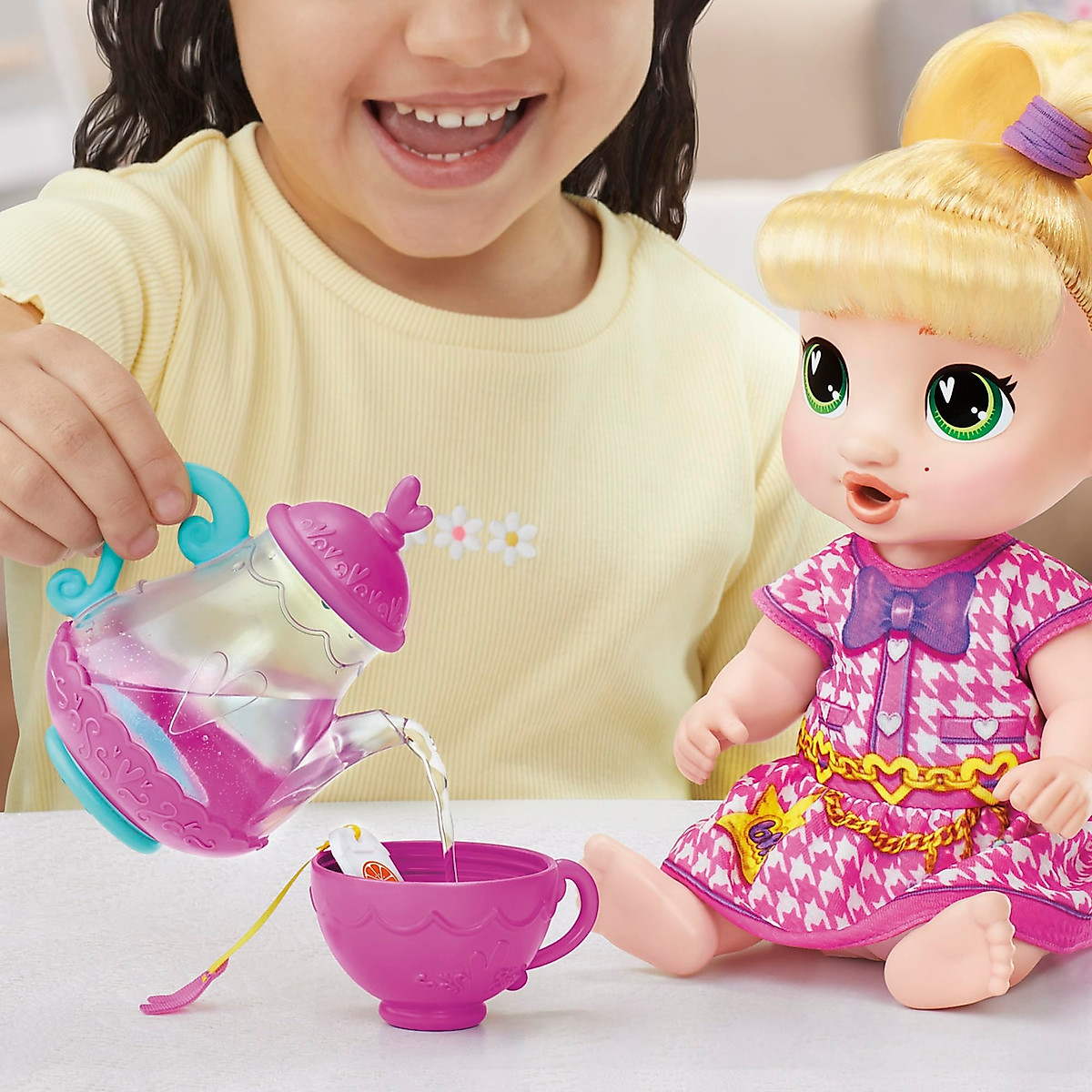Baby Alive Bubbly Tea Party LaLa GooGoo Doll with Teapot Accessories, Blonde Hair, 11 Inches, Toys for 3 Year Old Girls and Boys & Up