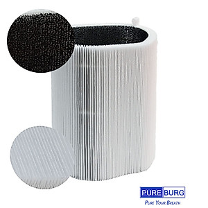 PUREBURG Blue Pure 411 True HEPA Replacement Filters Compatible with Blueair Blue Pure 411 Air Purifiers Part Number SF411PACF102174/100929,H13 Activated Carbon 2-IN-1 Air Clean,2-Pack