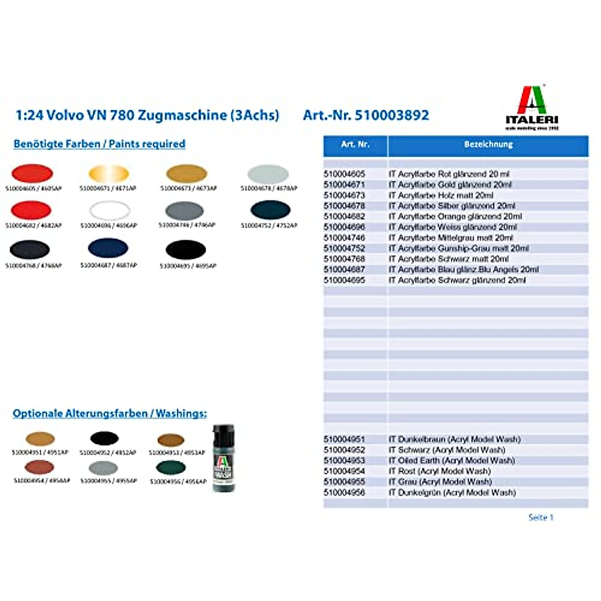 Italeri 3892S Volvo Vn 780 - Super Decals Sheet! -1: 24 Scale - Model Kit