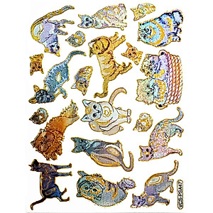 Stickers Glitter Pack 10 Sheets Persian Cat Japan Cute Animal Cartoon Stickers Art Decal Label Craft DIY Decoration Scrapbook Book Album Diary Card Birthday for Kid and Adult (01)