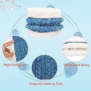 Winter Beanie Hat Scarf Gloves Set for Kids, Winter Warm Set Knitting Cap Neck Warmer Gloves for Girls Boys 2-10 Year (Blue)