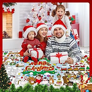 PADTIC Giant Coloring Poster,35x72inch Versatile Merry Christmas Paper Coloring Tablecloth,DIY Christmas Tree,Santa Claus,Gnomes,Elk,Snowman Table Cover Kids Art Crafts Home Classroom Party Supplies