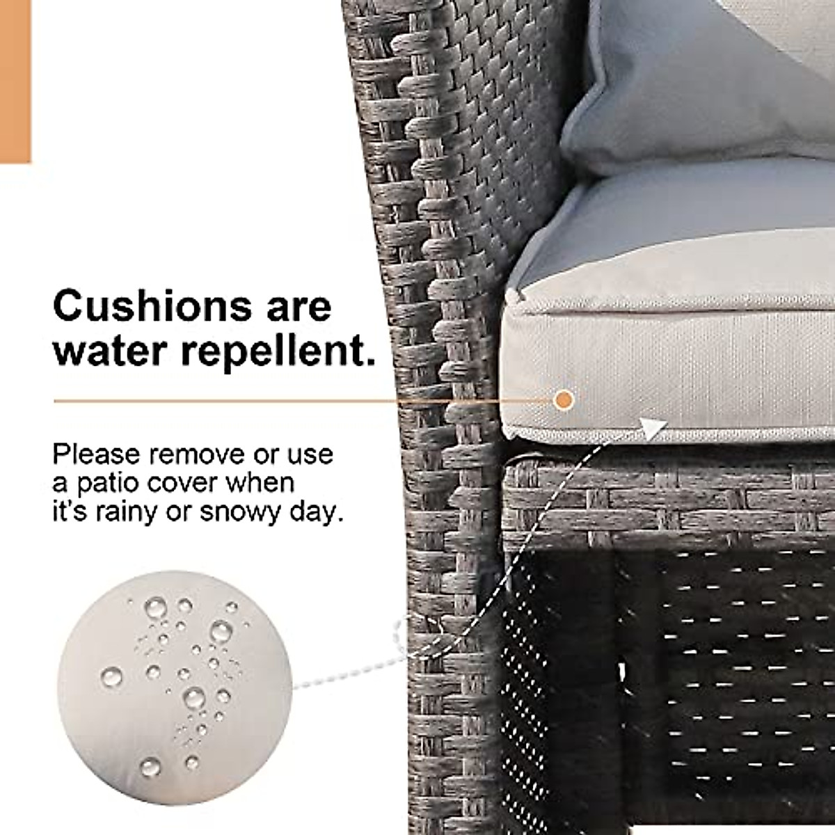 OC Orange-Casual 2-Piece Outdoor Patio Furniture Wicker Love-seat and Coffee Table Set, with Built-in Storage Bin, Grey Rattan, Beige Cushions