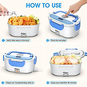 COROTC 60W Electric Lunch Box, 12V/24V/110V 3 In 1 Leak Proof Food Warmer Lunch Box For Car/Truck/Home/Office, 1.5L Portable Food Warmer With 304 Stainless Steel Tray, Fork, Spoon, Compartment
