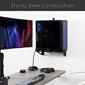 VIVO Clamp-on Desk Extender PC Desk Mount Holder with Wall Mount Option, Standard and Large Gaming Computer Case Stand, Adjustable with Secure Locking, Black, MOUNT-PC07G