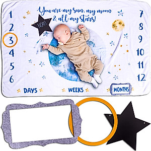 Hapinest Baby Boy Monthly Milestone Blanket - Gifts for Newborn to First Year Age and Growth Chart Photos Per Month