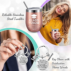 Patelai Class of 2024 Gifts for Graduates 2024, Ideal Graduation Gifts for Her Him High School College Graduation Daughter Friends Graduation 12oz Wine Tumbler, Keychain, Bag (Rose Gold,3 Pcs)