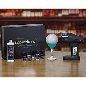 ExploNova Cocktail Smoke Gun, Vapour Blaster Cocktail Bubble Smoke Gun with 5-Flavour Aroma Liquid and Edible Bubble for Food and Drink,Whiskey,Bourbon,Rum, Bar/Home Use, Gift for Father/Husband