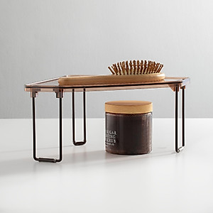 mDesign Plastic/Steel Corner Stackable Rack, Storage Organizer Shelf for Bathroom, Vanity, Countertop, Sink, Cabinet, Holds Makeup, Shower Accessories, Ligne Collection - 2 Pack - Bronze/Amber