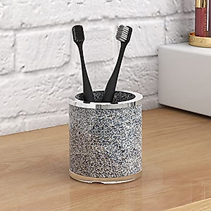 SHYFOY Bathroom Accessories Set, 3 Piece Silver Crystal Diamond Bathroom Accessory Decor Sets, Glass Bath Restroom Set Vanity Organizer Includes Soap Dispenser, Toothbrush Holder, Soap Dish