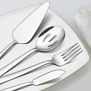 E-far 5-Piece Serving Utensils, Stainless Steel Square Edge Hostess Serving Set for Buffet Party Kitchen Restaurant, Mirror Finished & Dishwasher Safe