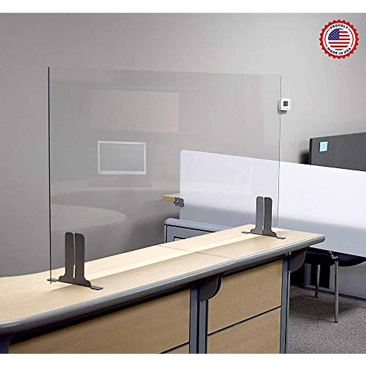 AMOF Freestanding Commercial Grade Desk, Table, Counter Top Partition Clear Acrylic Sneeze Guard Personal Protection Shield - 30"W x 24"H, 1 Pack (ZHDS3024TT)
