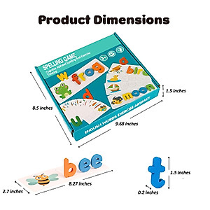 MoinKidz See & Spell Matching Letter Toy Learning Educational Toys for 3 4 5 6 Years Old Boys and Girls Preschool Learning Activities Shape & Color Recognition Game CVC Word Builders for Kids