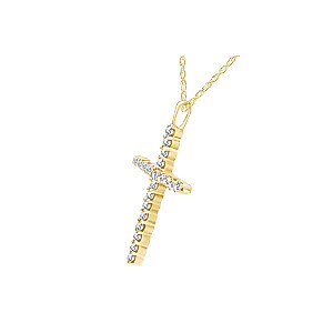 AFFY 0.30 Carat (Cttw) 14K Solid Yellow Gold Round Diamond Ladies Cross Pendant 1/3 CT (Silver Chain in cluded)