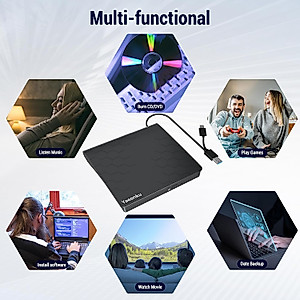 Yaeonku External Blu Ray CD DVD Drive, USB 3.0 Type-C 3D Bluray CD DVD Reader Slim Optical Bluray DVD Drive for MacBook Laptop Desktop PC Laptop Compatible with MACOS Windows xp/7/8/10