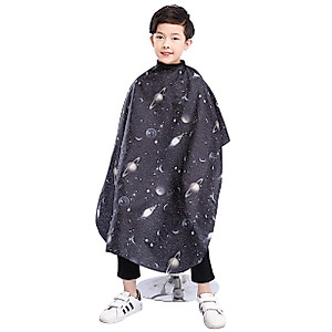 PERFEHAIR Kids Haircut Barber Cape Cover for Hair Cutting,Styling and Shampoo, for Boys - Black Space Printing