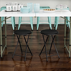 Lavish Home Folding Bar Stools - Set of 2 Heavy-Duty 18-Inch Stool - 225lb Capacity and Padded Seats for Dorm, Recreation or Game Room (Black)