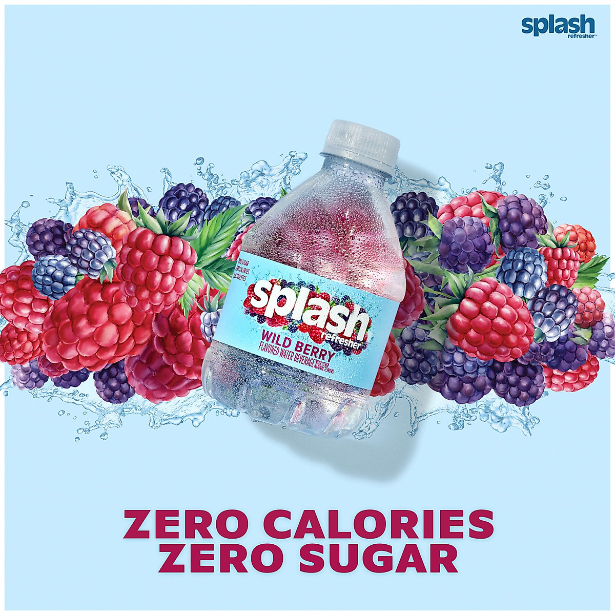 Splash Refresher, Wild Berry Flavor Water Beverage, 8 Fl Oz Plastic Bottles (24 Count)
