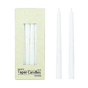 Zest Candle 12-Piece Taper Candles, 10-Inch, White