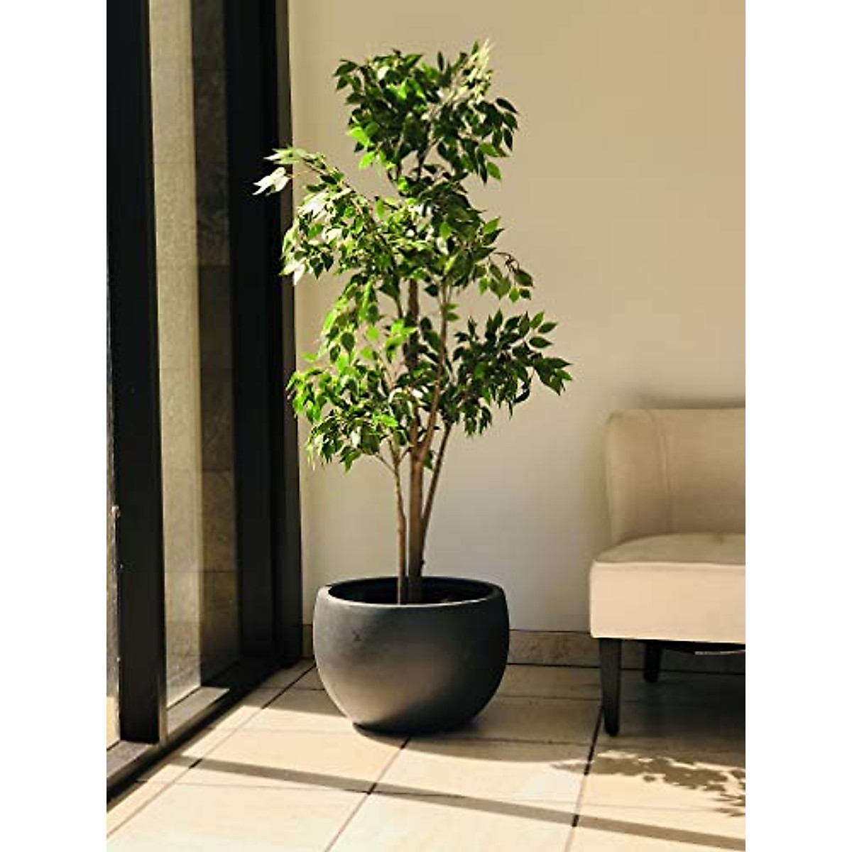 Kante 20" D Lightweight Concrete Outdoor Round Bowl Planter, Outdoor/Indoor Large Planters Pots with Drainage Hole for Garden Patio Balcony Deck Living Room, Charcoal