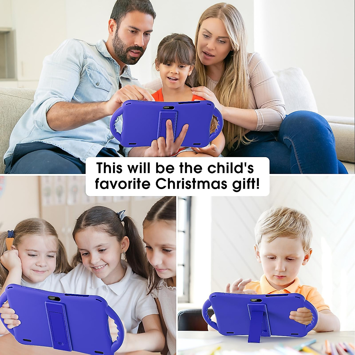 SGIN 10 Inch Tablet for Kids, Android 12 Kids Tablet with Kids Case, 2GB RAM 64GB ROM, 5000mAh, 1280 * 800 Display, Dual Camera, WiFi, Educational Games, Blue Handle Case