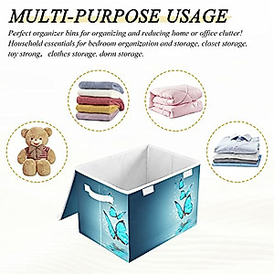innewgogo Blue Magic Butterfly Storage Bins with Lids for Organizing Cube Cubby with Handles Oxford Cloth Storage Cube Box for Room
