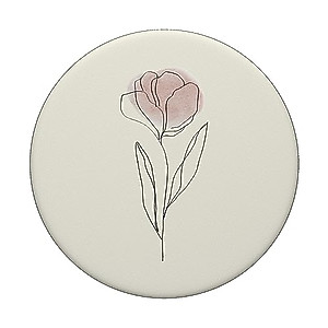 Minimalistic Boho Tulip Flower Line Art Pastel Beige PopSockets Standard PopGrip