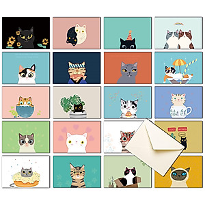 20 Greeting Cards, Blank Thank You Cards With Envelopes & Stickers-Cute Cat Bulk Note Cards Stationery Box Set For All Occasions Birthday Thank You Wedding and More.Cat greeting cards