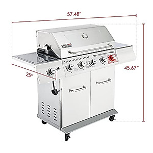 Royal Gourmet 5-Burner Propane Gas Grill with Side Burner, Stainless Steel Barbeque Grills, Silver, GA5404S