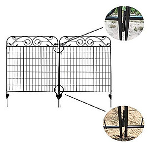 MTB Black Coated Steel Decorative Garden Fence Panel 8 Leaves, 44 x 36-inch (Pkg of 4, Linear Length 12 feet) Metal Border Folding Fence