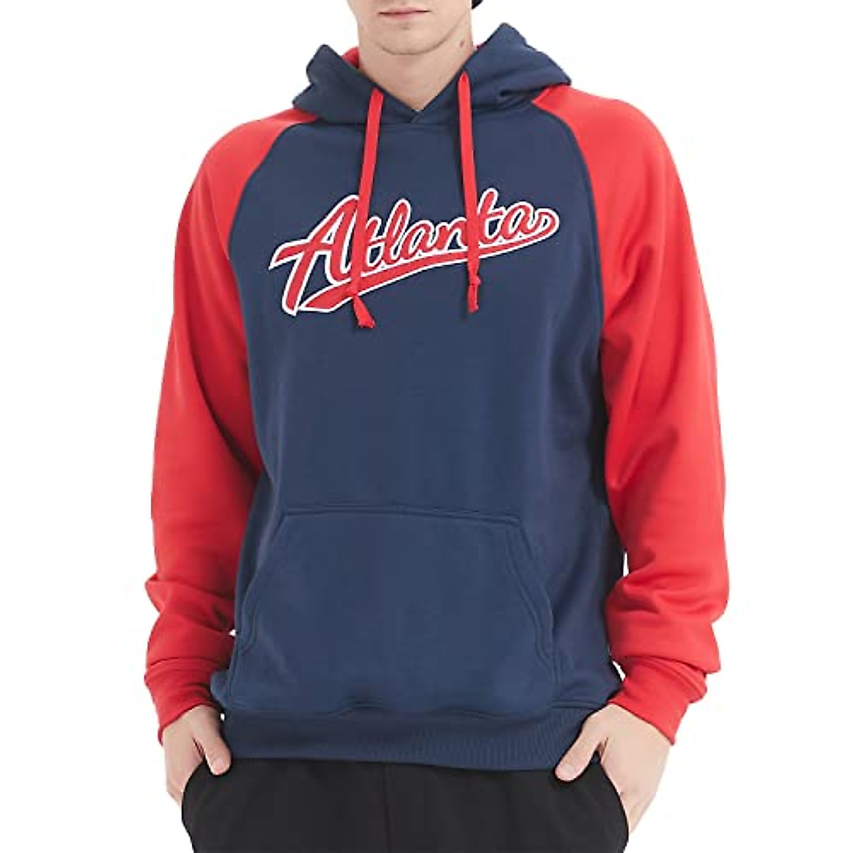 DELUSPTOMAY Mens Atlanta Baseball Team Big Embroidery Hooded Sweatshirt Pullover Casual Hoodie - Navy XL