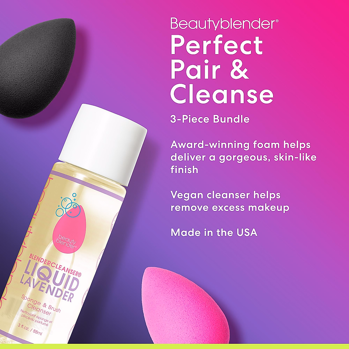 beautyblender Original & Pro Beautyblender Makeup Sponge for blending foundations, powders and creams+ Liquid Blendercleanser 3oz Set, vegan, cruelty free