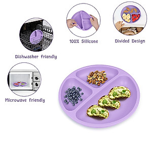 Vicloon Suction Plates, 2 Pcs Baby Toddler Plate Silicone, BPA Free Divided Plate, Divided Plate Design,Silicone Grip Dish Microwave & Dishwasher Safe