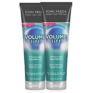 John Frieda Volume Lift Weightless Shampoo, Volumizing Shampoo with Air-Silk Technology for Fine or Flat Hair, Adds Natural Fullness, Safe for Color-Treated Hair, 8.45 Oz, Pack of 2