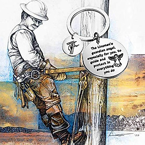 FEELMEM Lineman Prayer Gift The Linemen’s Guardian Angel Keychain Lineworker Electric Cable LinemanBe Safe Gifts