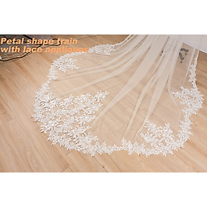 EllieWely Long Cathedral Length 1 Tier Lace Wedding Bridal Veil F17 3 M Ivory