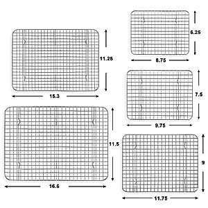 P&P CHEF Baking Rack Cooling Racks Set of 5, Stainless Steel Grid Cooking Roasting Rack for Home Kitchen Use, Oven & Dishwasher Safe, Healthy & Durable