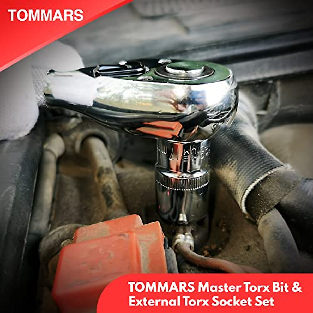 TOMMARS 60-Pc Master Torx Bit Socket and External Socket Set 1/4", 3/8", 1/2" Drive, S2 Steel Bits, CRV Sockets E4-E24, T6-T70,TT6-TT70,TP8-TP60