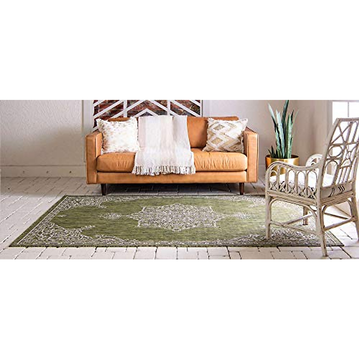 Unique Loom Collection Traditional Classic Heathered Center Medallion Indoor/Outdoor Flatweave Area Rug, Rectangular 4' 0" x 6' 0", Green/Gray
