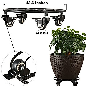 KvyusFlourish 2 Packs Metal Plant Caddy with Wheels 13.6" Rolling Plant Stands Heavy-Duty Wrought Iron Plant Dolly Plant Rollers Planter Mover with Casters, Strong Load Capacity