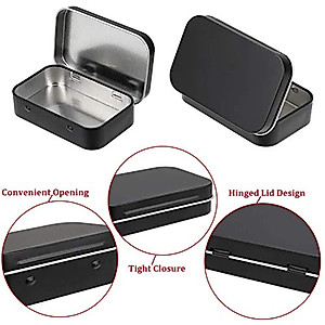 12pcs Metal Rectangular Empty Hinged Tins Box Containers, Mini Portable Box Small Storage Kit Home Organizer Holders for Storage Drawing Pin Jewelry Crafts(Black)