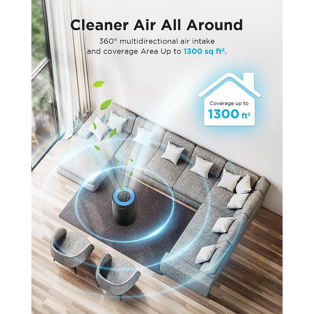 Air Purifier and Filter Combo, Air Purifiers for Home Large Rooms up to 1300ft², MOOKA H13 True HEPA Air Purifier for Bedroom Pets with Fragrance Sponge, Timer, Air Filter Cleaner