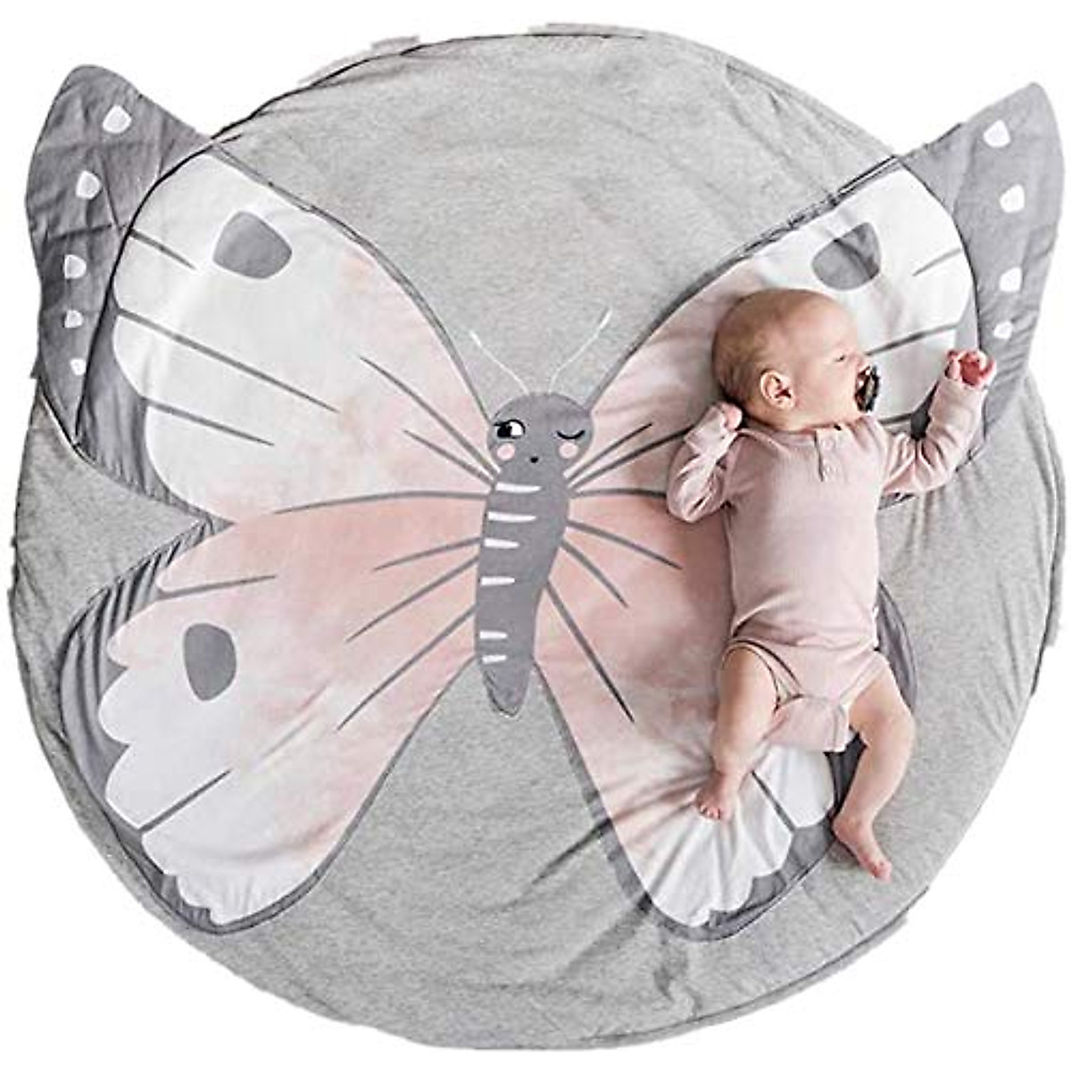 USTIDE Baby Rugs, Creeping Crawling Mat,Nursery Rug for Baby Girl, Children Anti-Slip Game Mat Cotton Floor Play Mat Blanket Play Carpet Kids Room Decor 37.4 x 37.4 (Butterfly)