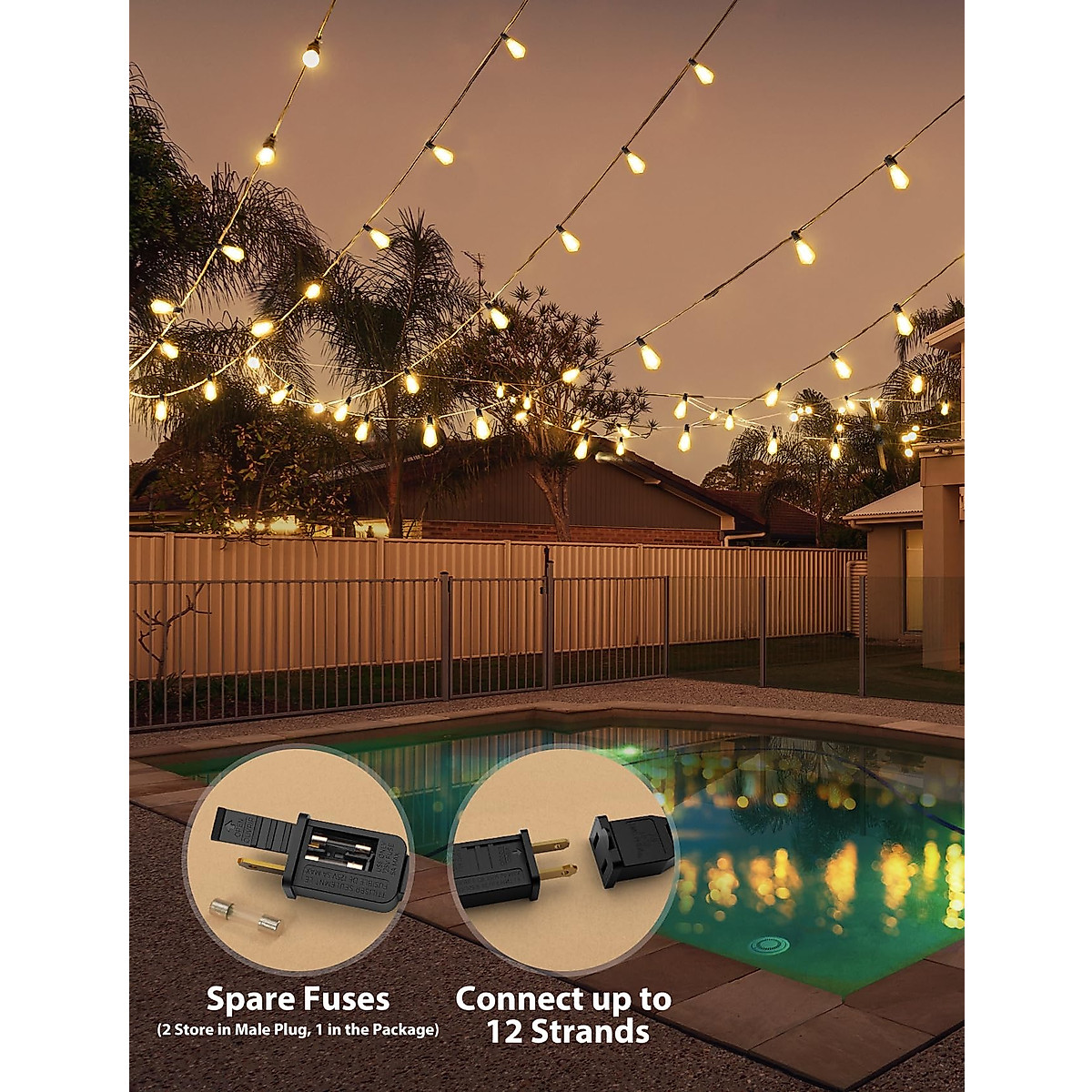 Sweepulire LED Outdoor String Lights, 125FT Patio Lights with 60+4 Shatterproof Bulbs, 2200K Warm White LED Lights Waterproof, Decorative Outdoor Lights for Porch, Deck, Garden, Backyard, Balcony